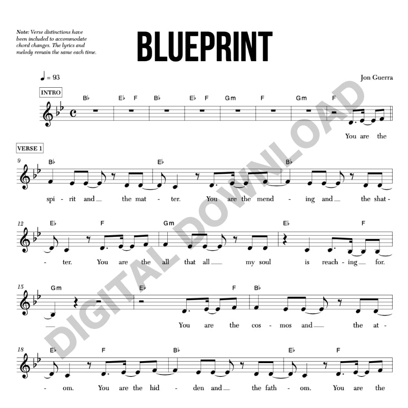 Blueprint - Chord Chart/Lead Sheet – Jon Guerra Store